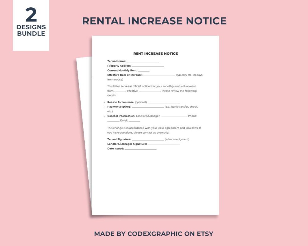 Rental Increase Notice Template: Editable Tenant Form (word, PDF) - Etsy