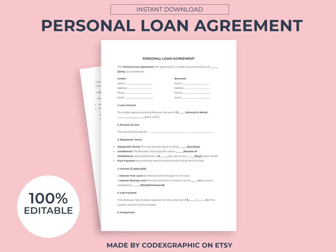 Personal Loan Agreement. Editable Loan Agreement. Personal Loan ...
