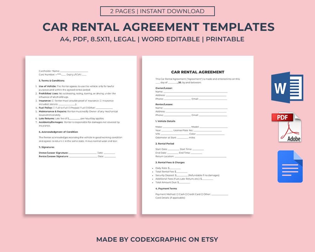 Car Rental Agreement Templates. Car Rental Business. Car Rental ...