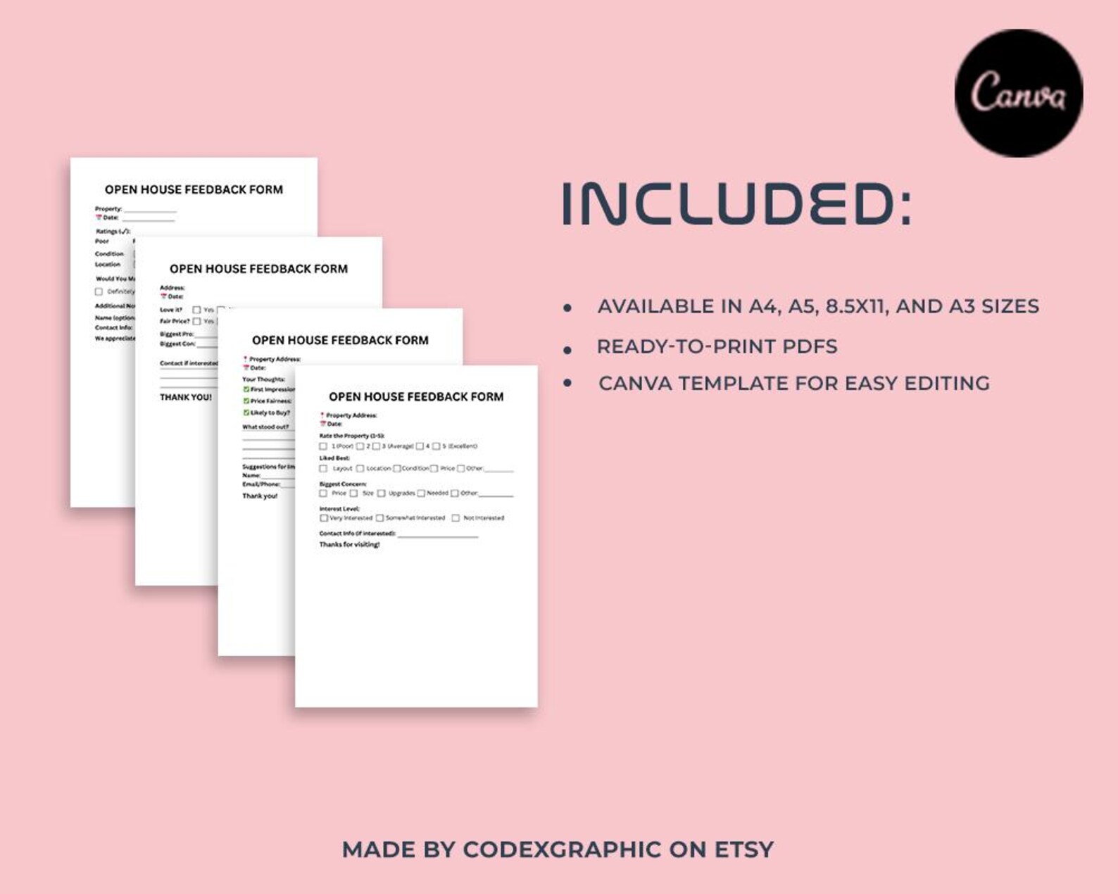 Editable Real Estate Open House Feedback Form (digital Download) - Etsy