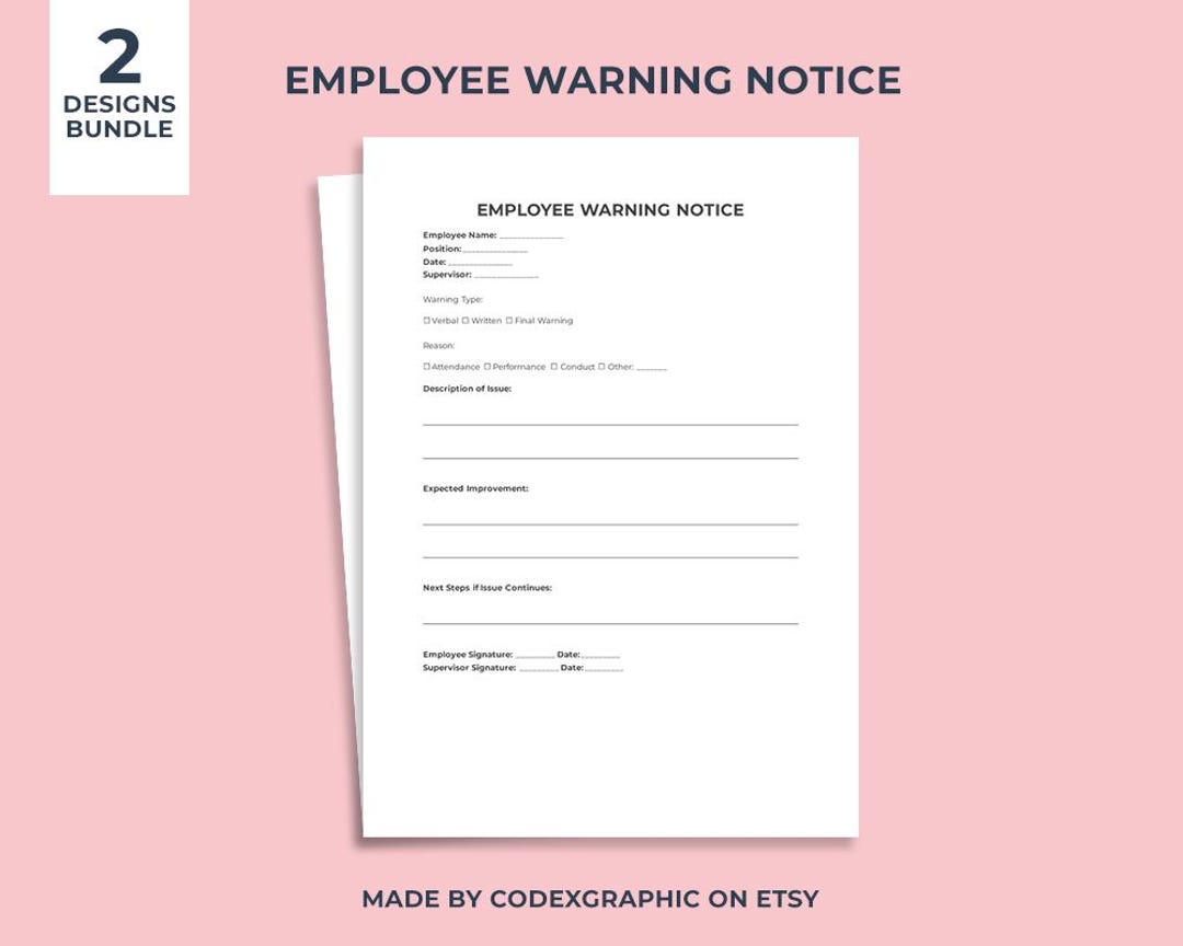 Printable Employee Warning Notice Template (PDF, Word, Google Docs) - Etsy