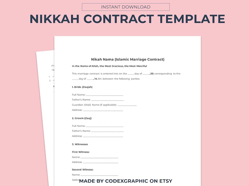 Nikkah Contract Template. Wedding Contract Nikkah. Marriage Certificate ...