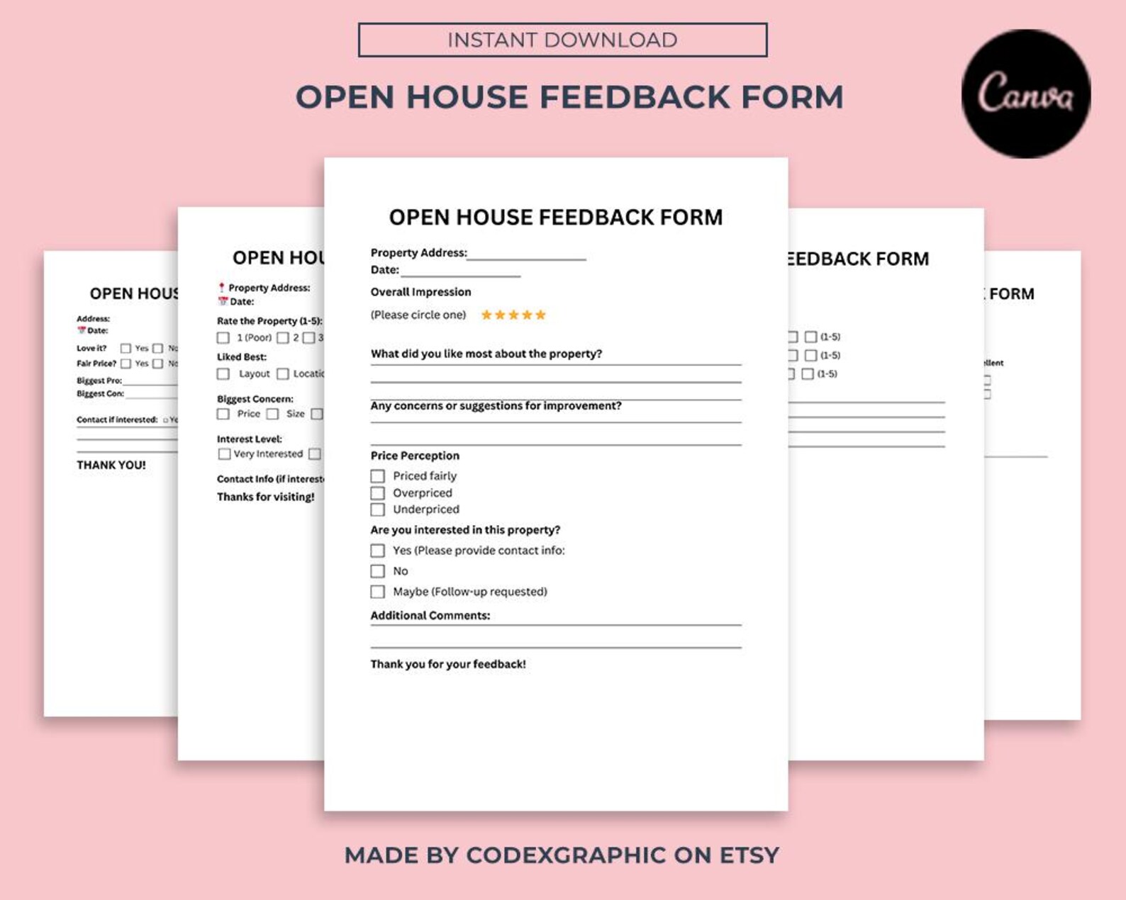 Editable Real Estate Open House Feedback Form (digital Download) - Etsy