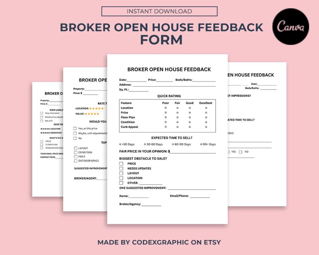 Realtor Open House Feedback Form: Editable Canva Template (digital ...