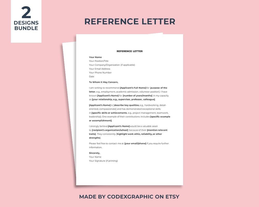 Personal Reference Letter Template: Editable Google Docs & Word - Etsy