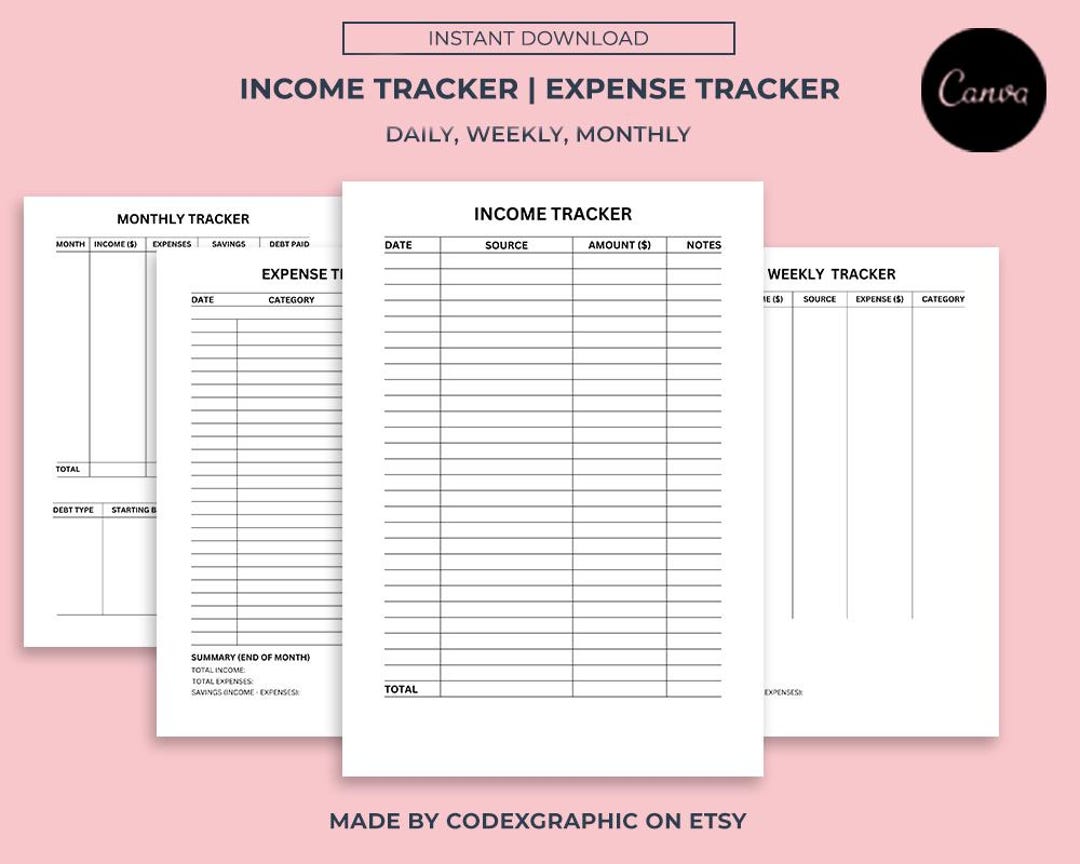 Income Tracker & Expense Tracker, Spending Tracker, Monthly Budget ...