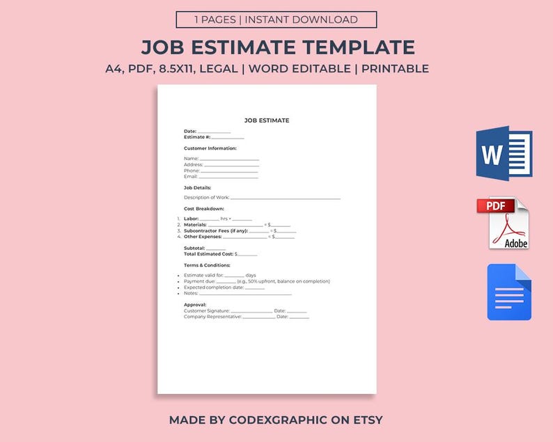 Editable Job Estimate Template: Business & Government Proposal (word ...