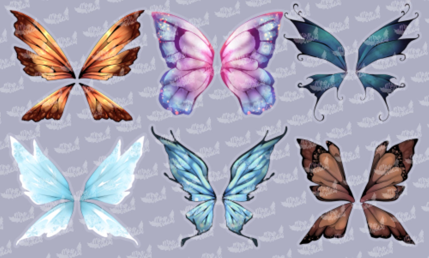 6 Fairy Wings Digital Download Cartoon Clipart - PNG and Psds ...