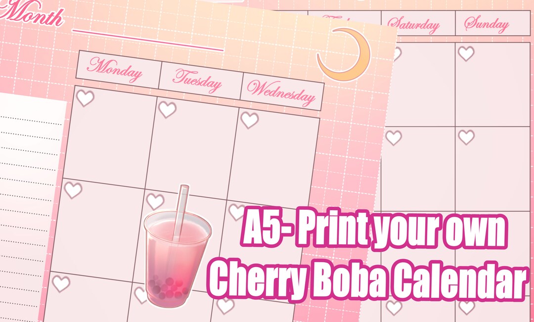 Kawaii A5 Cherry Boba Calendar -print Your Own - Etsy