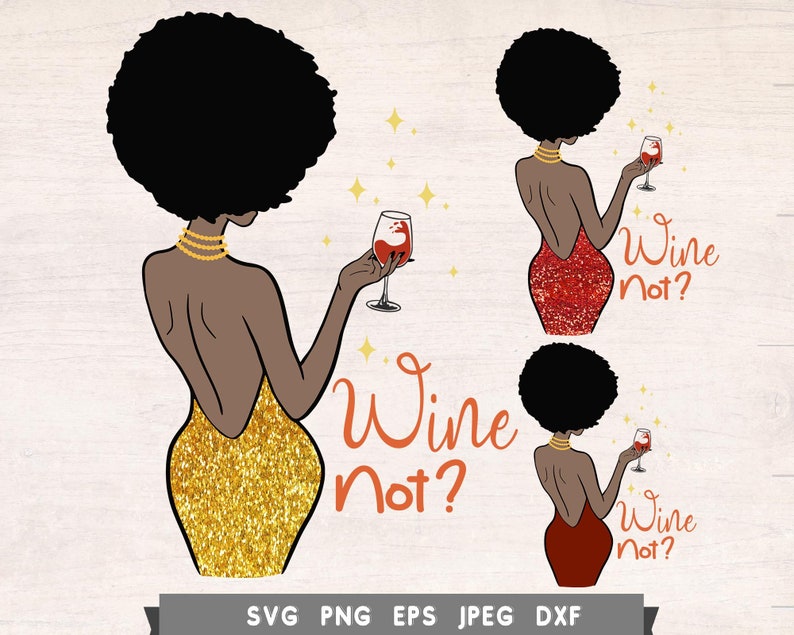 Afro Woman Drink Up Svg Bundle Afro Woman With Wine Afro Etsy