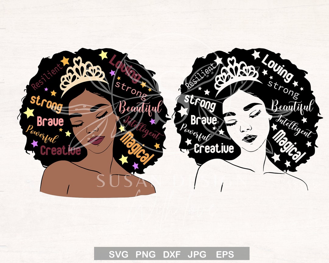 Afro Girl Crown SVG Bundle Strong Black Queen Crown Curly - Etsy Canada