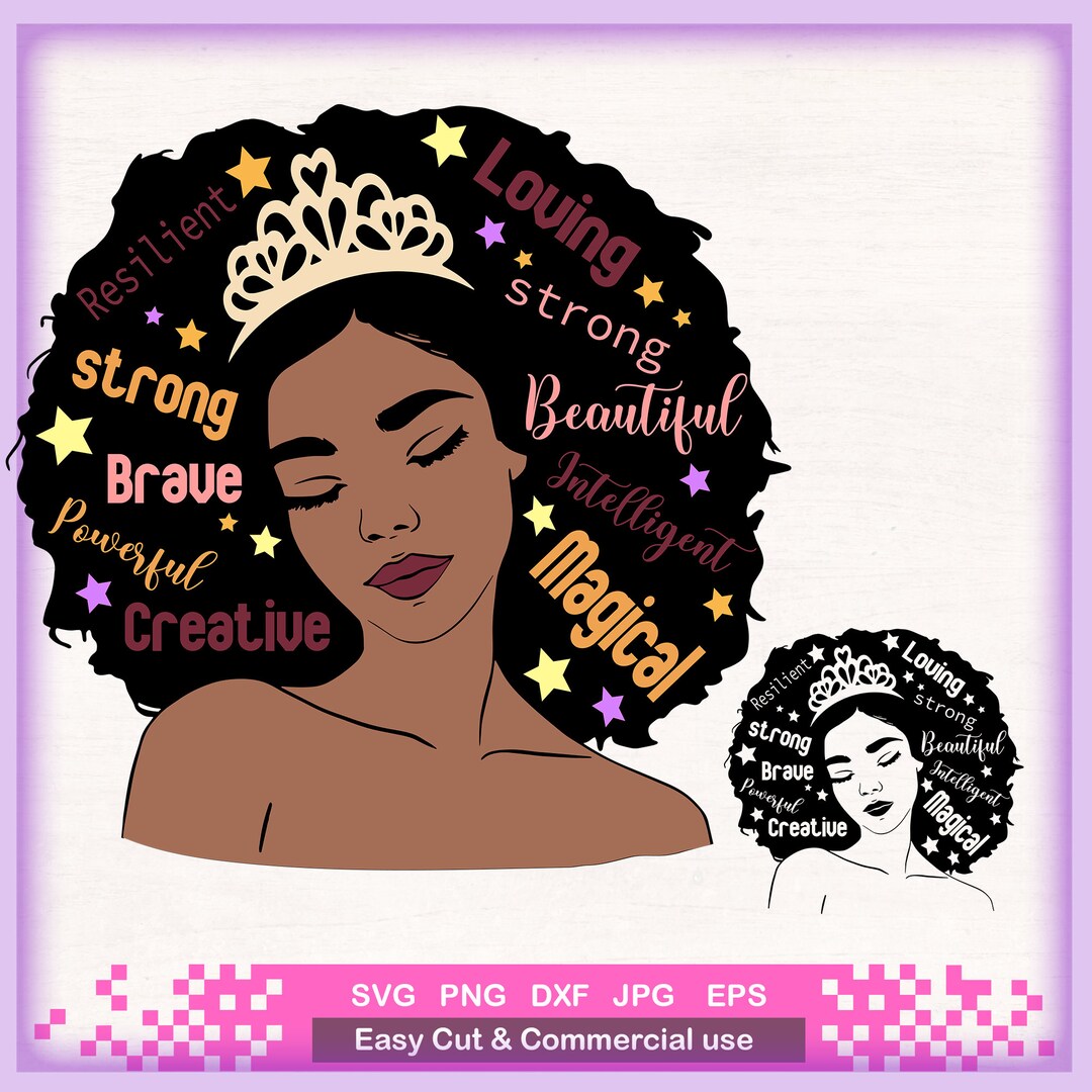 Afro Girl Crown SVG Bundle Strong Black Queen Crown Curly - Etsy