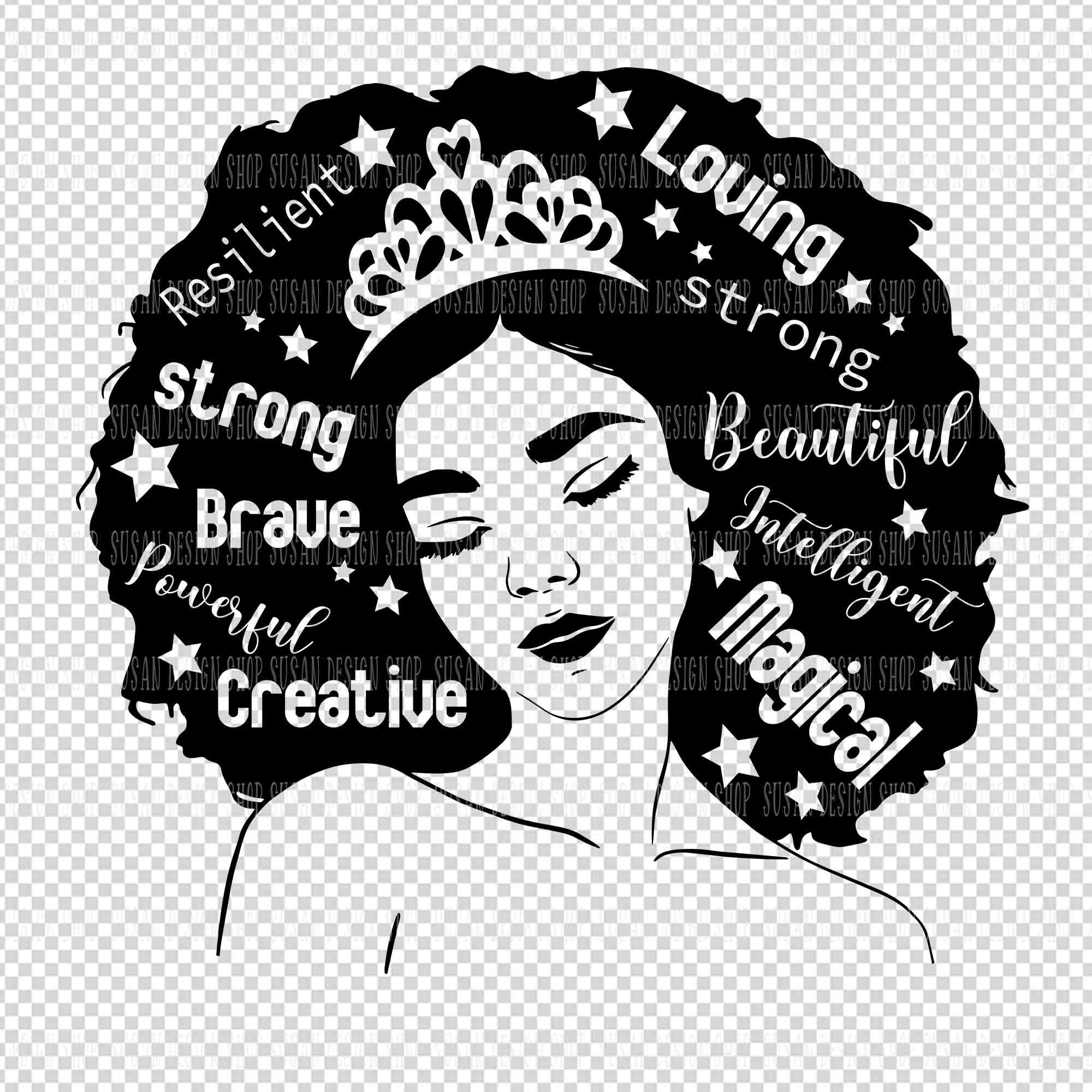 Afro Girl Crown SVG Bundle Strong Black Queen Crown Curly - Etsy