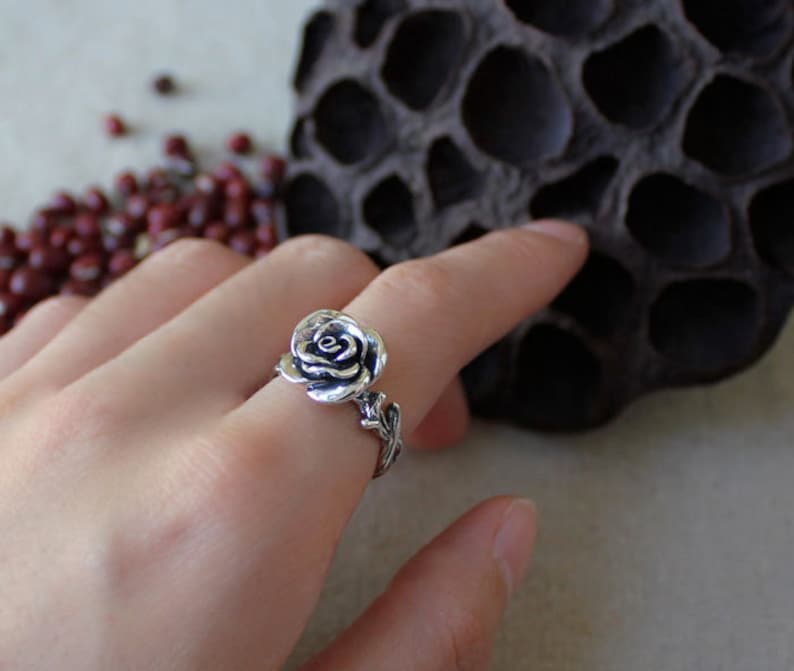Silver Rose Ring 925 Sterling Silver Rose Vine Wrap Ring | Etsy