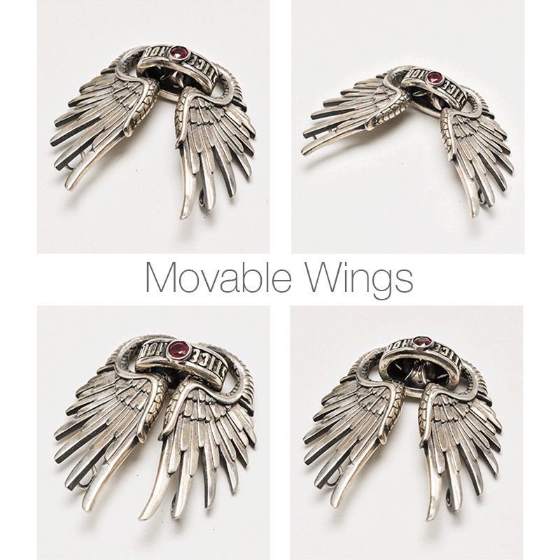 Movable Angel Wings Gemstone Silver Pendant Silver Feather | Etsy