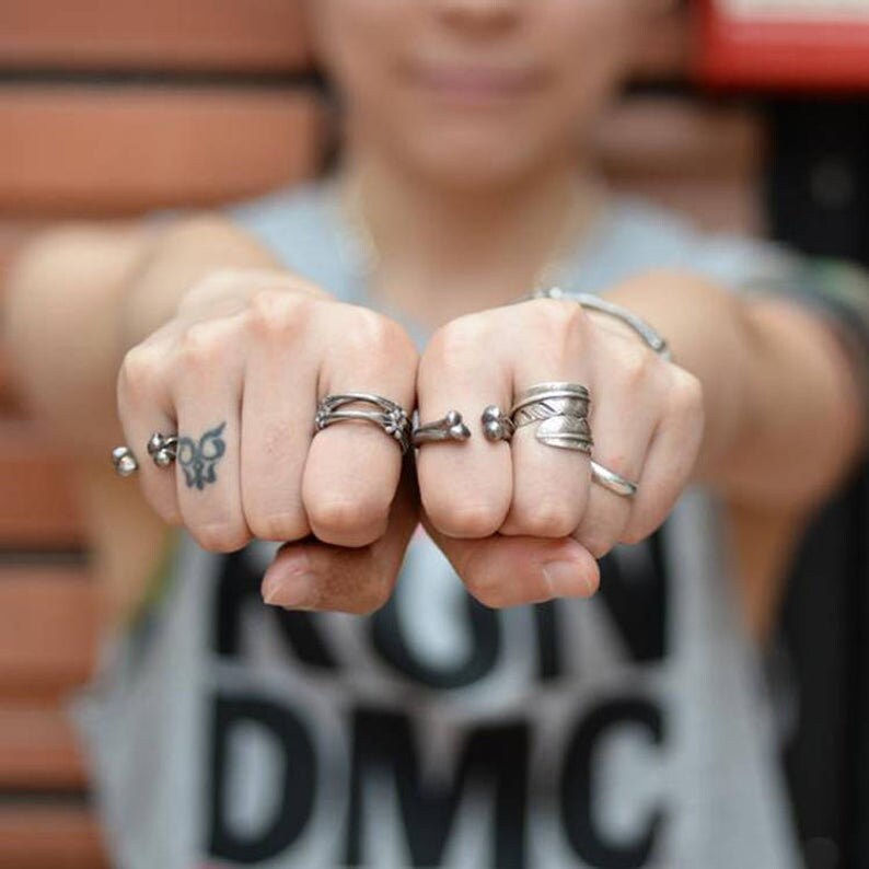 Silver Bone Ring Adjustable Pinky Ring Punk Ring Biker - Etsy