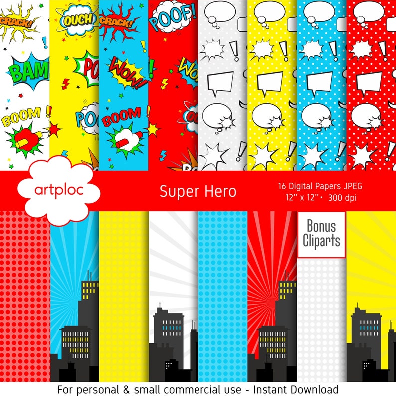 Superhero Digital Paper, Comics, Super Hero, Cartoons, Comic Book ...