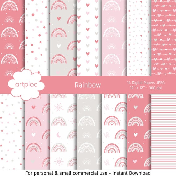 Rainbow Digital Paper Pink Rainbow Digital Papers Rainbow - Etsy