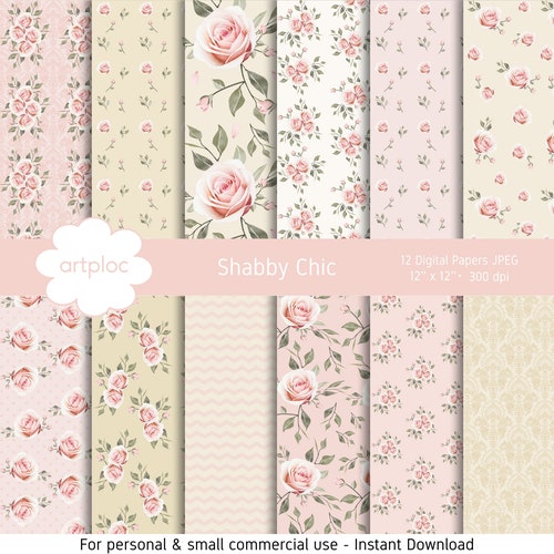 Flowers Digital Paper Roses Digital Paper Shabby Chic - Etsy