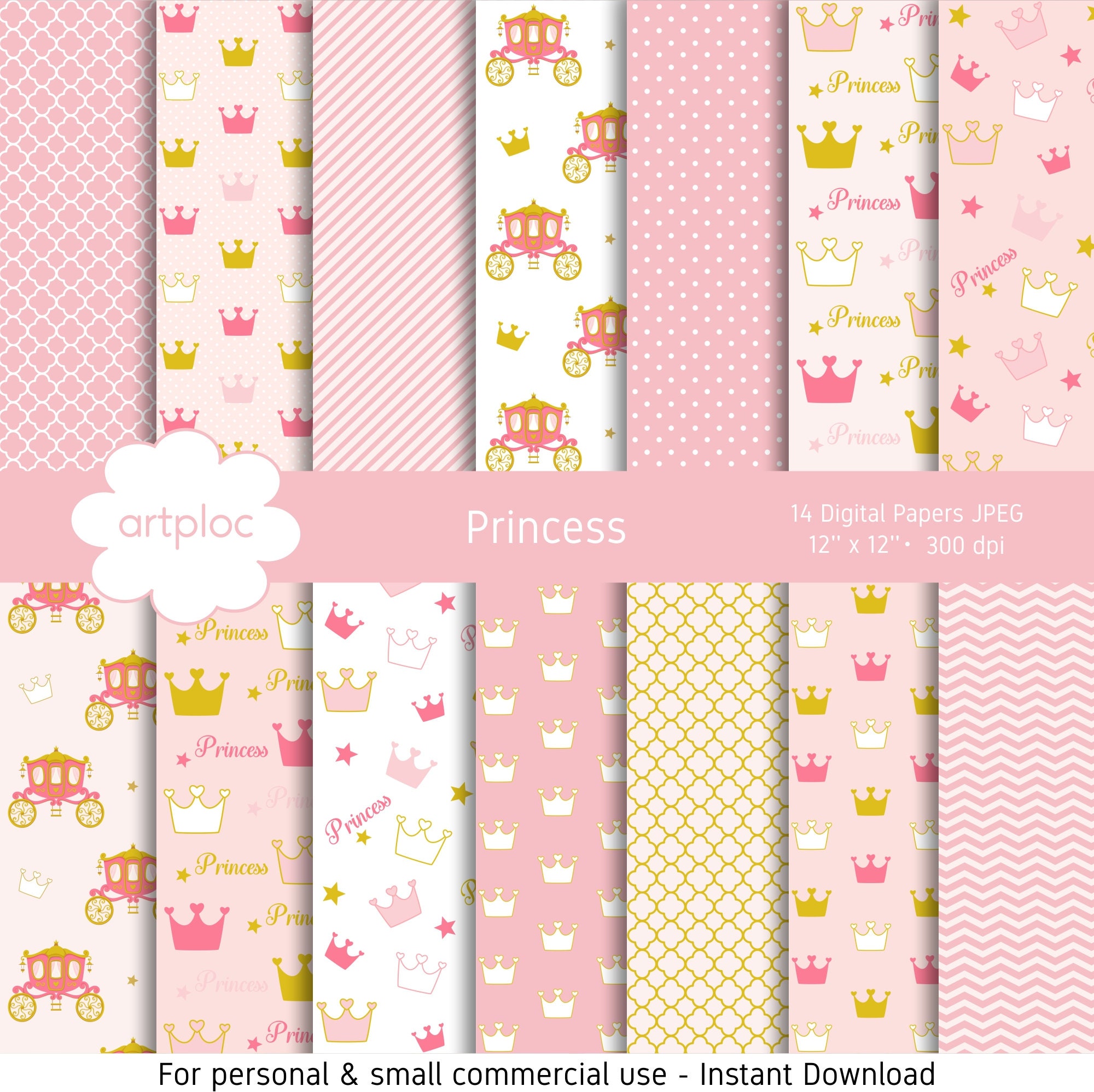 Princess Digital Paper, Royal Princess Baby Digital Papers, Pink ...