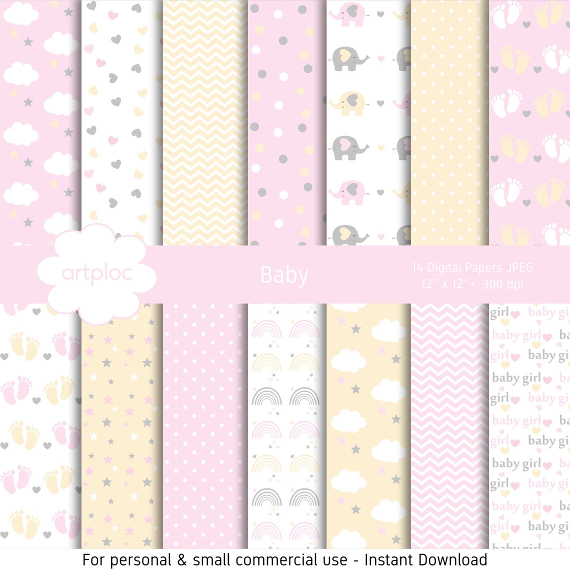 Baby Digital Paper, Clouds Digital Paper, Nursery Digital Paper, Baby ...