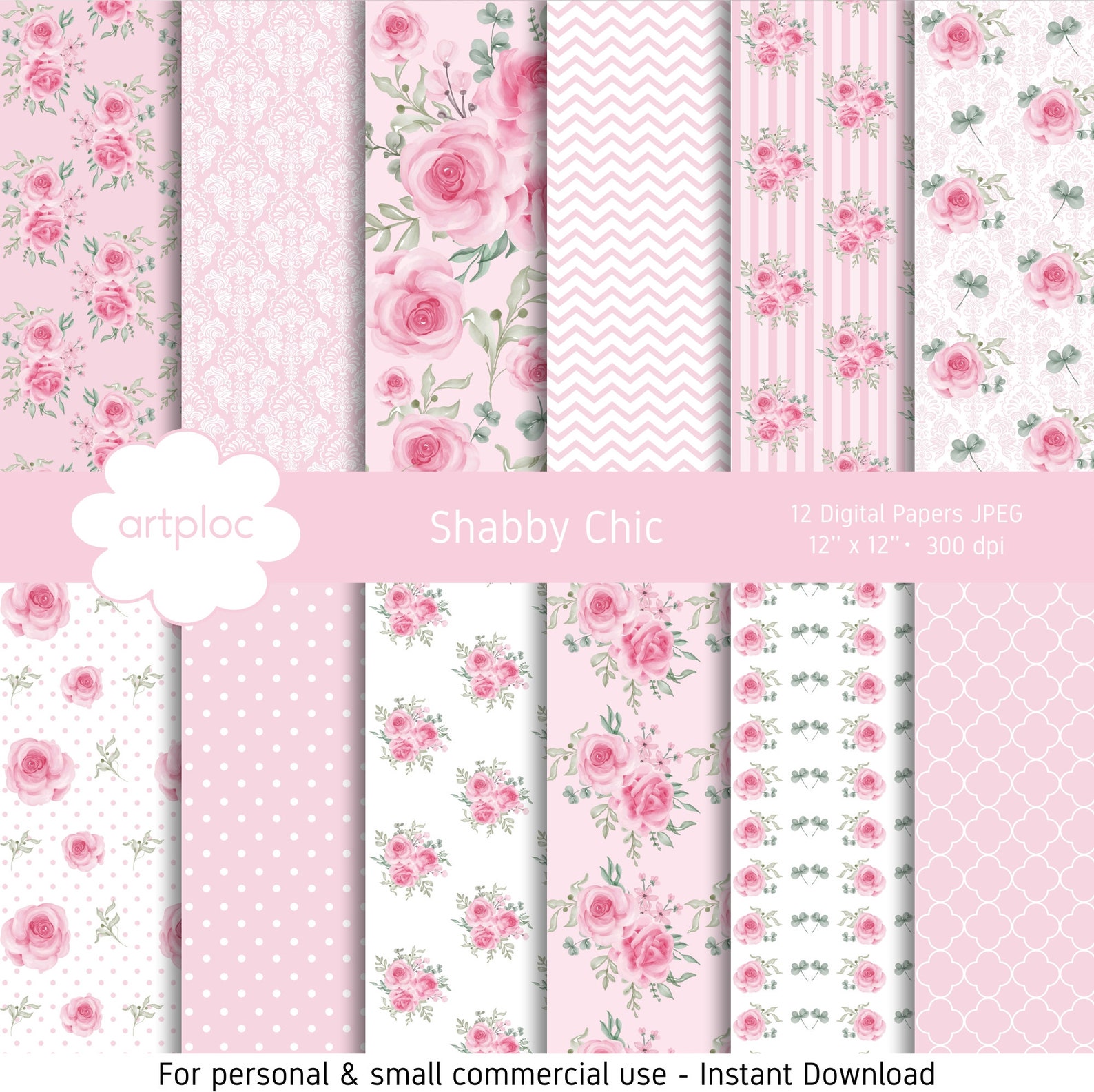 Watercolor Flowers Digital Paper Watercolor Roses Digital - Etsy