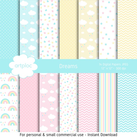 Baby Digital Paper Clouds Digital Paper Nursery Digital - Etsy