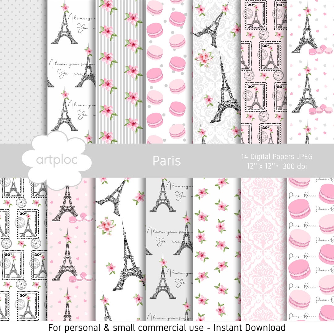 Paris Digital Paper, Paris Vintage Digital Paper, Shabby Chic Paris ...