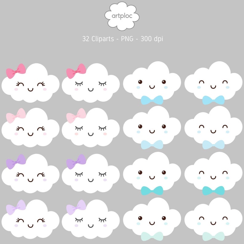 32 Little Clouds Clipart, Baby Cloud Cliparts, Kawaii Cloud Clipart ...