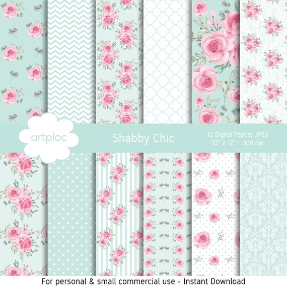 Watercolor Flowers Digital Paper Aqua Green Roses Digital - Etsy