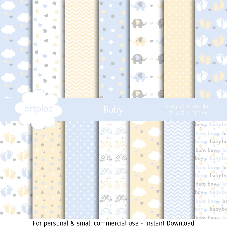 Baby Digital Paper, Clouds Digital Paper, Nursery Digital Paper, Baby ...
