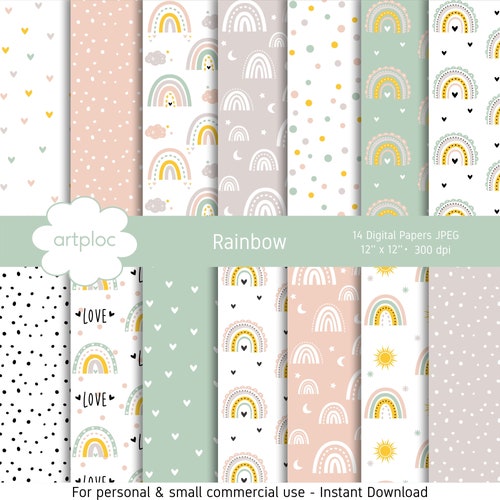 Rainbow Digital Paper Rainbow Pastel Digital Papers Rainbow - Etsy