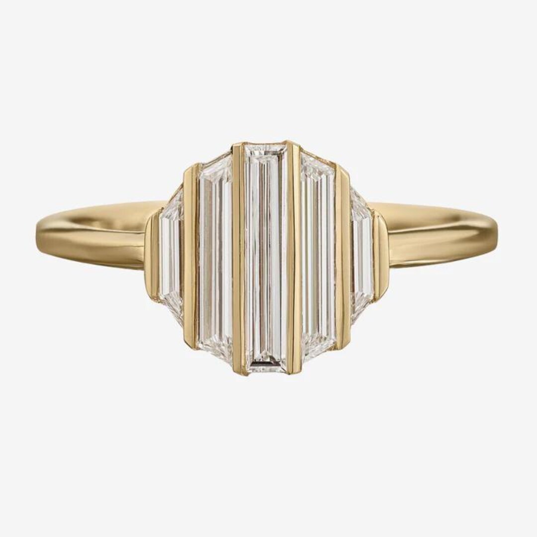 Baguette & Trapeze Lab-grown Diamond Ring: 18K Gold Art Deco Engagement ...