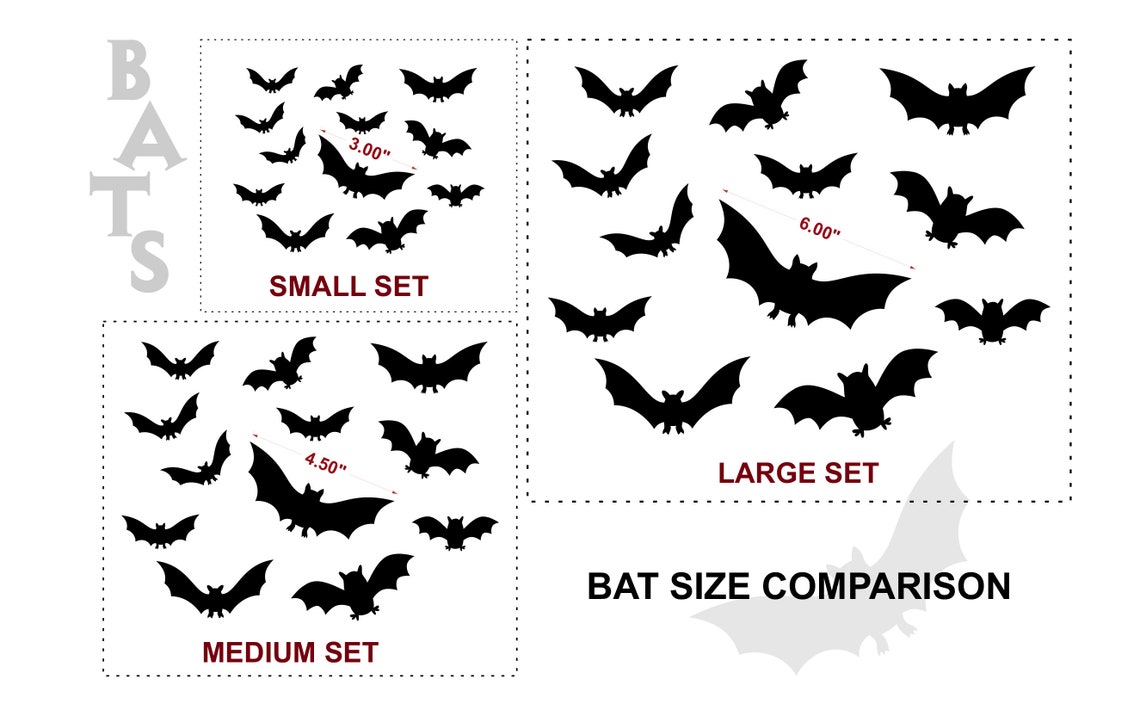 Bat Vinyl Decal Set 12 Halloween Bat Decals 3 Size Options | Etsy