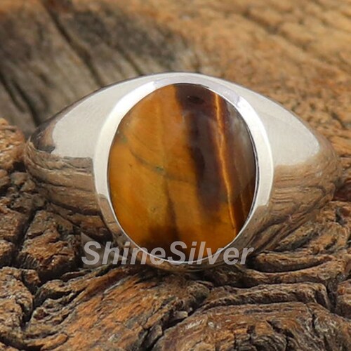 Silver Tiger Eye Stone Signet Ring - Etsy