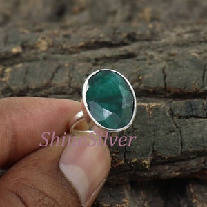 Large Raw Emerald Ring Raw Emerald Cut Emerald Ring Bohemian - Etsy