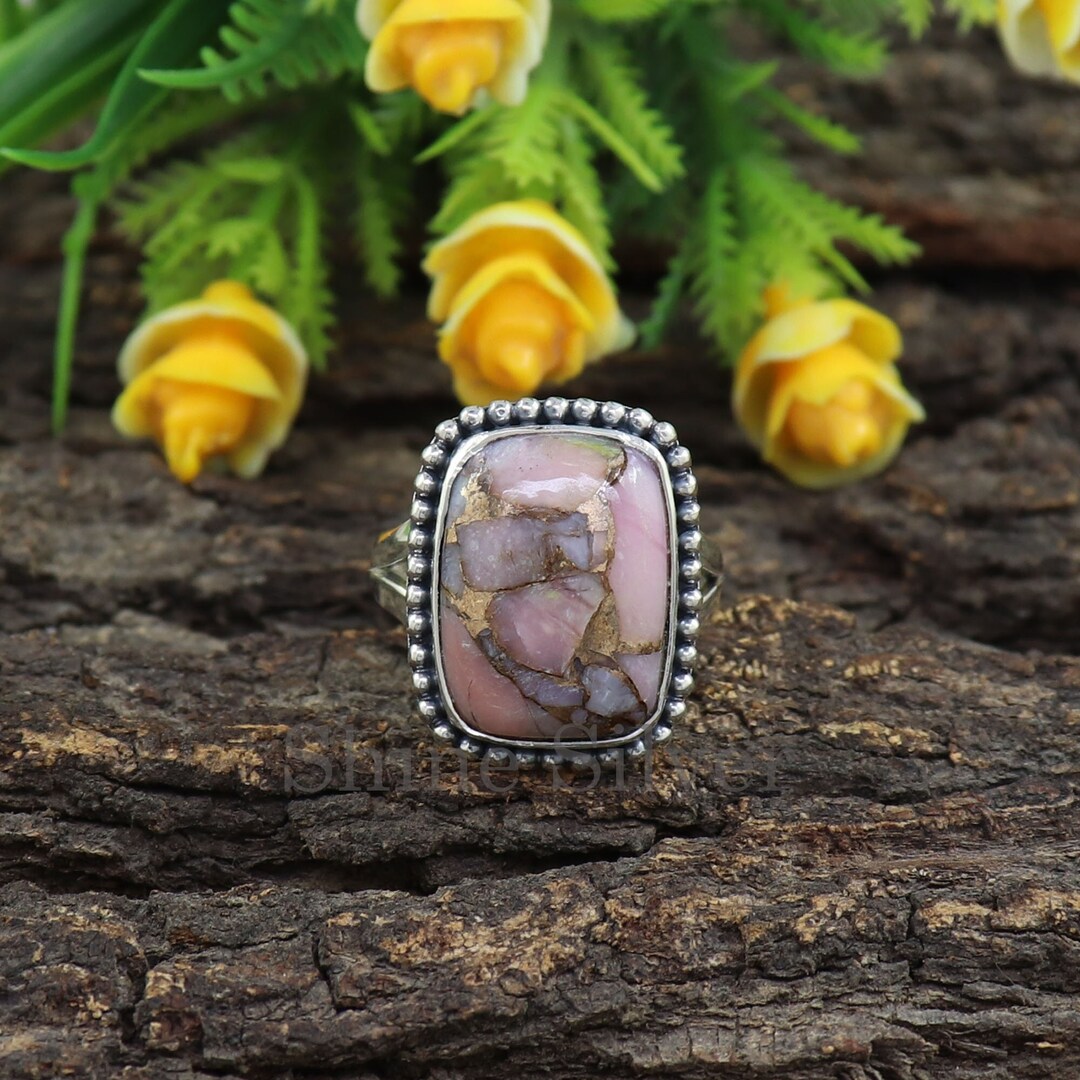 Pink Opal Turquoise Copper Ring, Turquoise Ring, Sterling Silver Ring ...