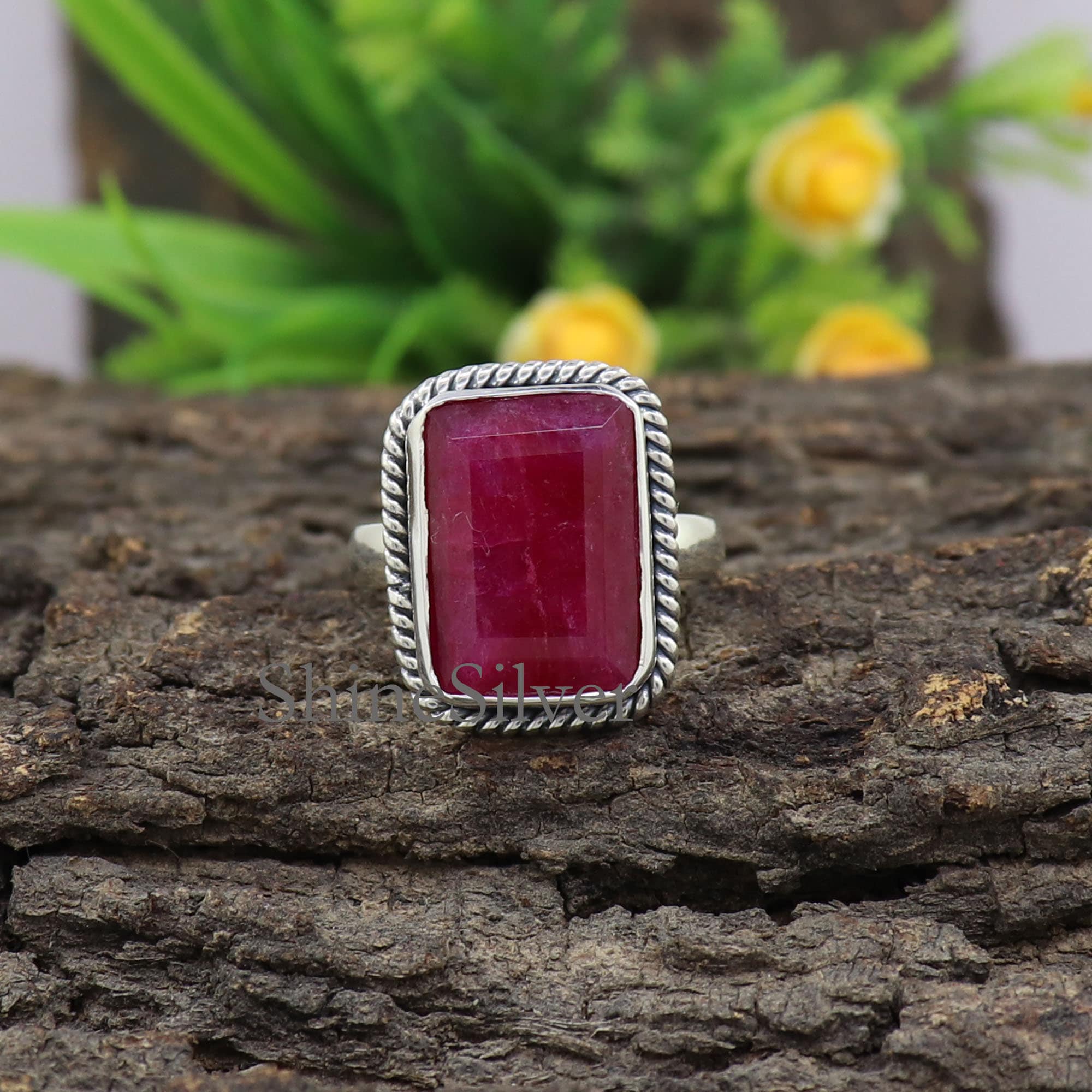 Large Raw Ruby Ring Sterling Silver Ring Bohemian Ring | Etsy