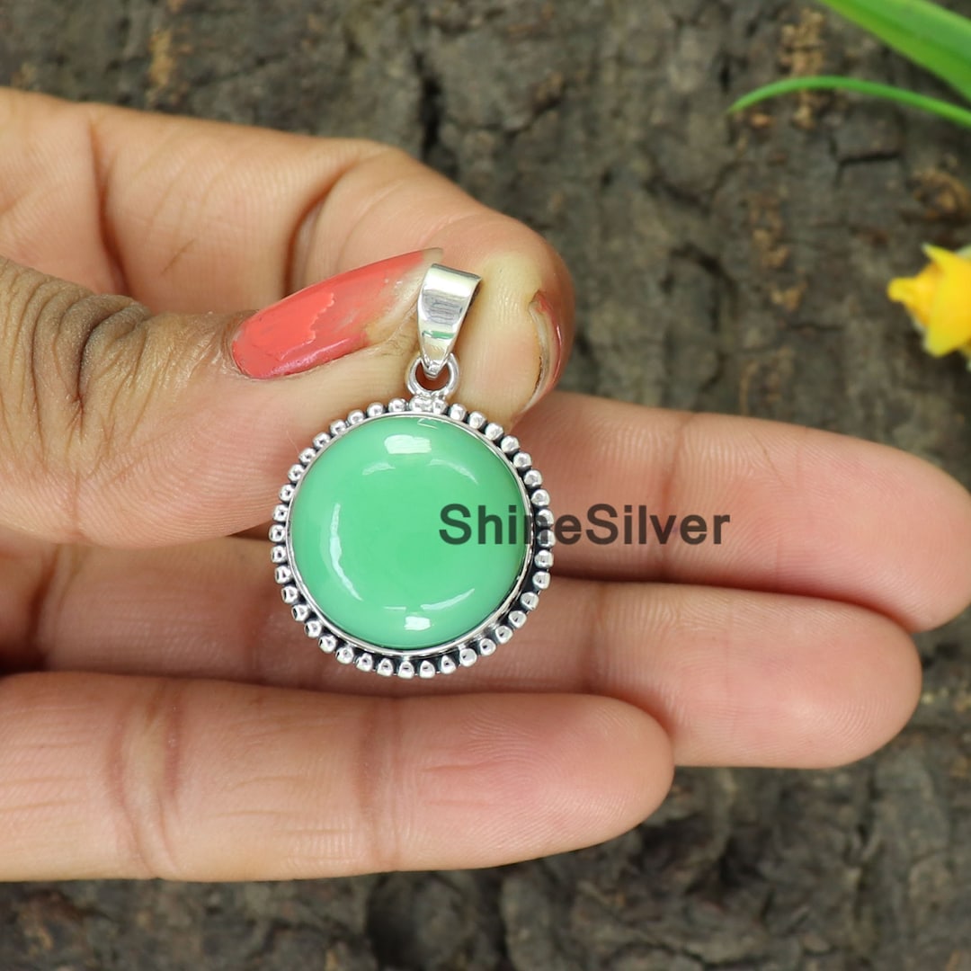 Chrysoprase Pendant, 925 Silver Pendant, Green Gemstone Pendant, Women ...