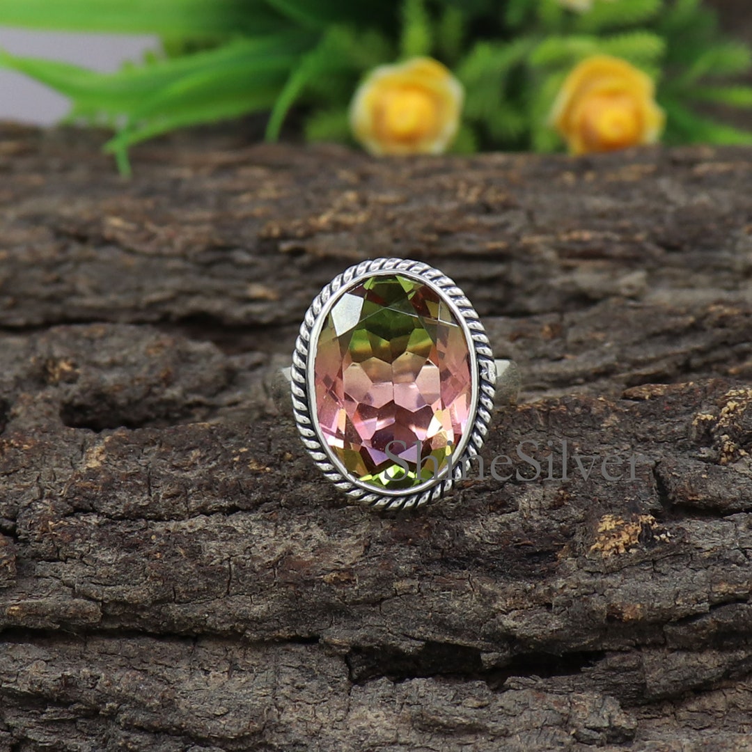 Boho Watermelon Tourmaline Ring: Sterling Silver Gemstone Ring - Etsy