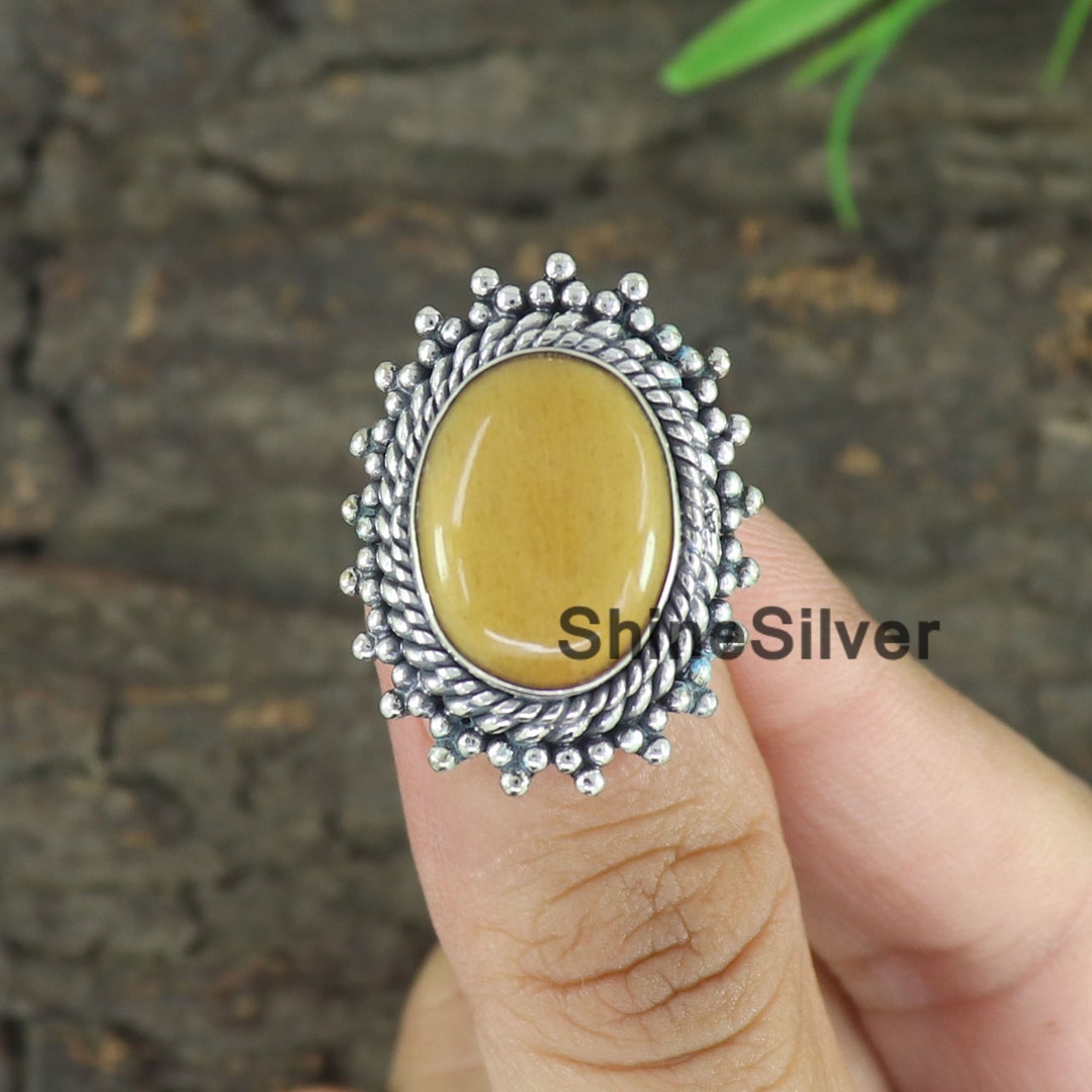 Yellow Jade Ring, Gemstone Ring, 925 Sterling Silver Ring, Statement ...