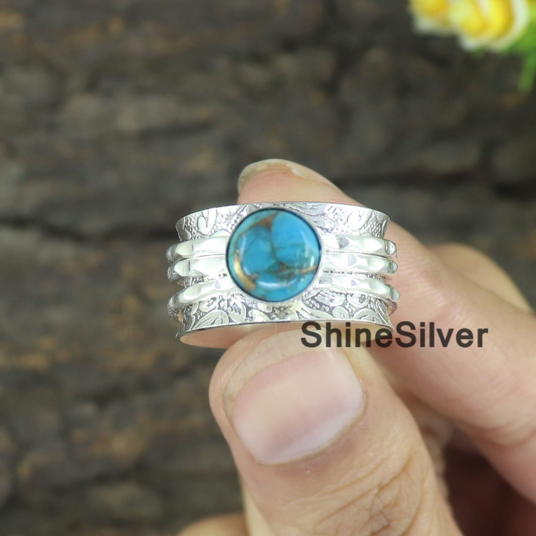 Turquoise Thumb Spinner Ring, 925 Silver Ring, Three Stone Spinner Ring ...