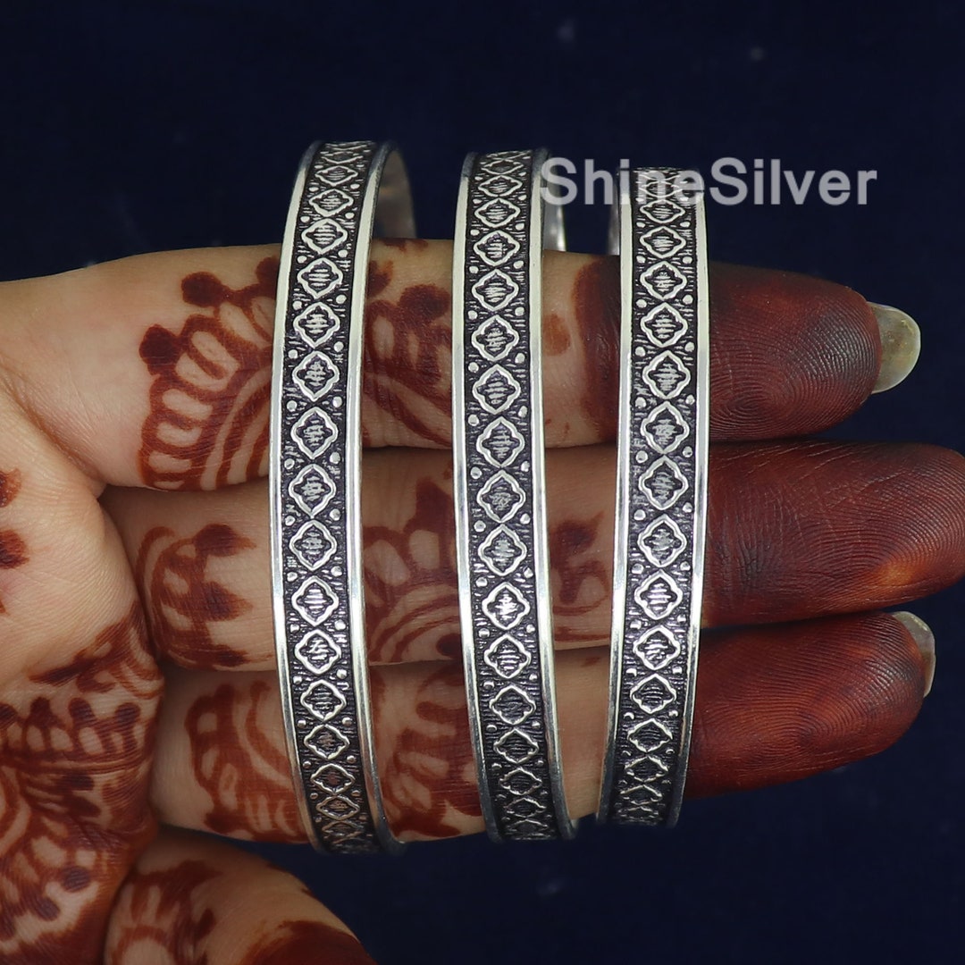 Oxidized Silver Bangle, West Indian Silver Bangles, Set of 3 Bangles ...
