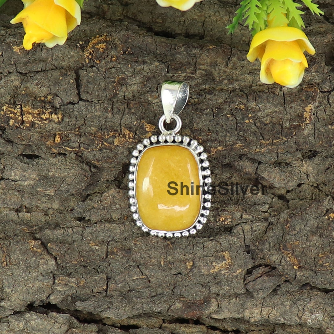 Yellow Jade 925 Sterling Silver Pendant Necklace - Etsy