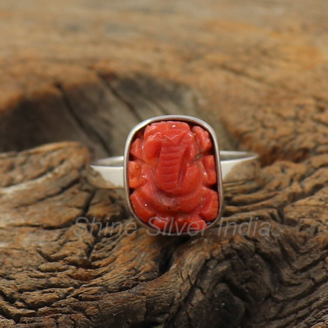 Coral ganesha ring store