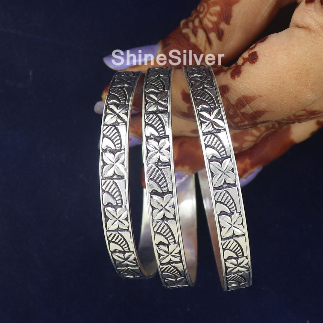 West Indian Silver Bangles, Silver Bangles, Set of 3 Bangles, Oxidized ...