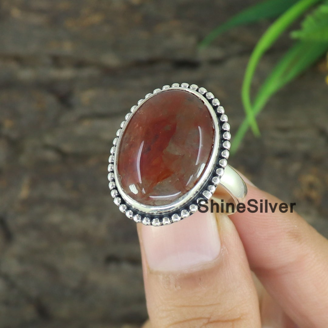 Natural Red Blood Quartz Ring, Red Gemstone Ring, 925 Silver Ring, Ring ...