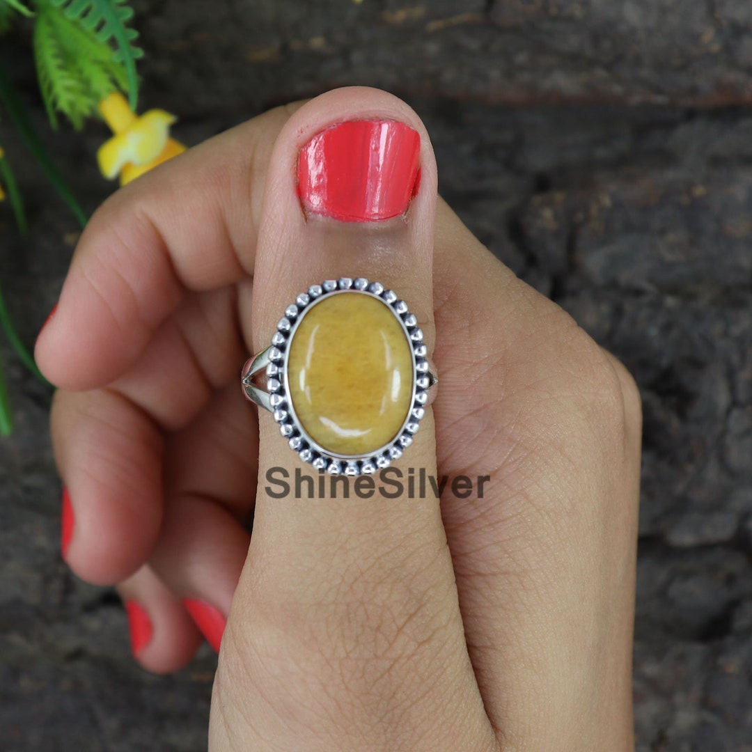 Natural Yellow Jade Ring, Yellow Stone Ring, 925 Silver Ring, Ring for ...
