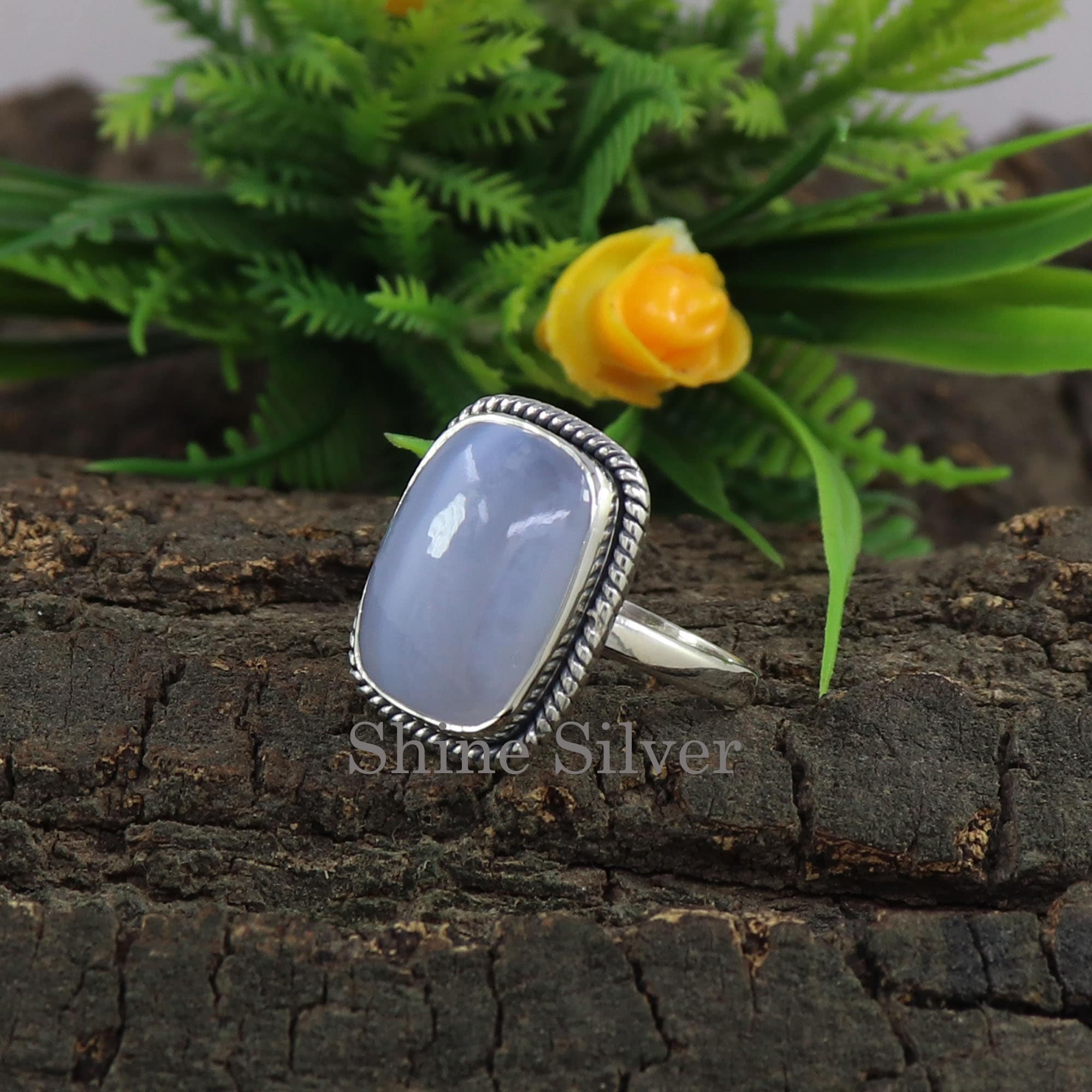 Natural Blue Lace Agate Ring Sterling Silver Ring Healing | Etsy