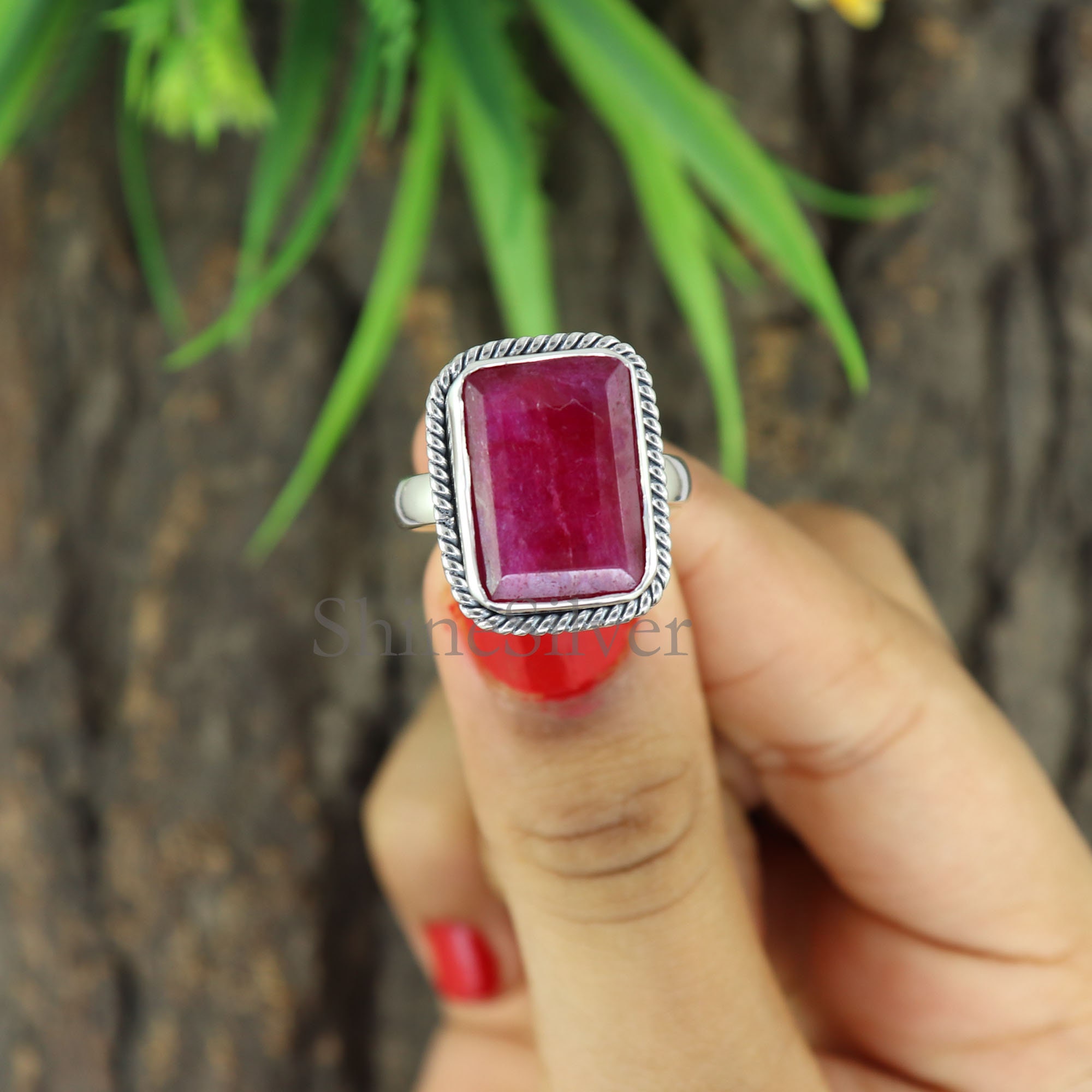 Large Raw Ruby Ring Sterling Silver Ring Bohemian Ring | Etsy